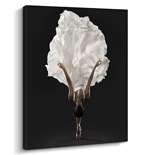 Pinetree Art Yoga Dance Room Wall Decor Black and White Ballet Dancers Poster Canvas Print Artwork for Girls Room Dance Studio Decoration (black and white, 12"x16")