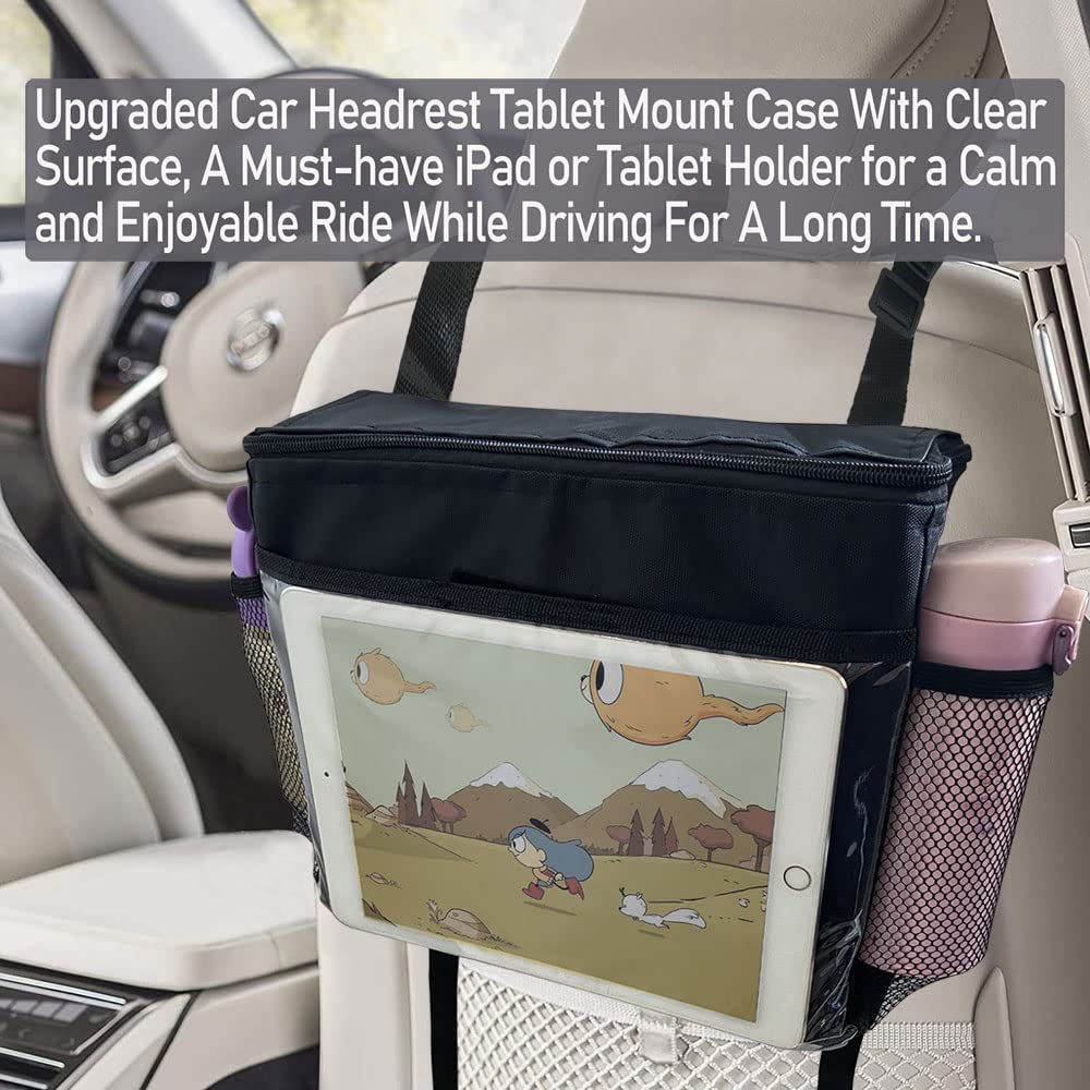 Fresheracc Clear Touchable Car Tablet Holder Bag Compatible for iPad Kindle Fire Samsung Galaxy Tab Up to 10.5 Car Front and Back Seat Headrest Hanging Mount Case for Kids (Black)