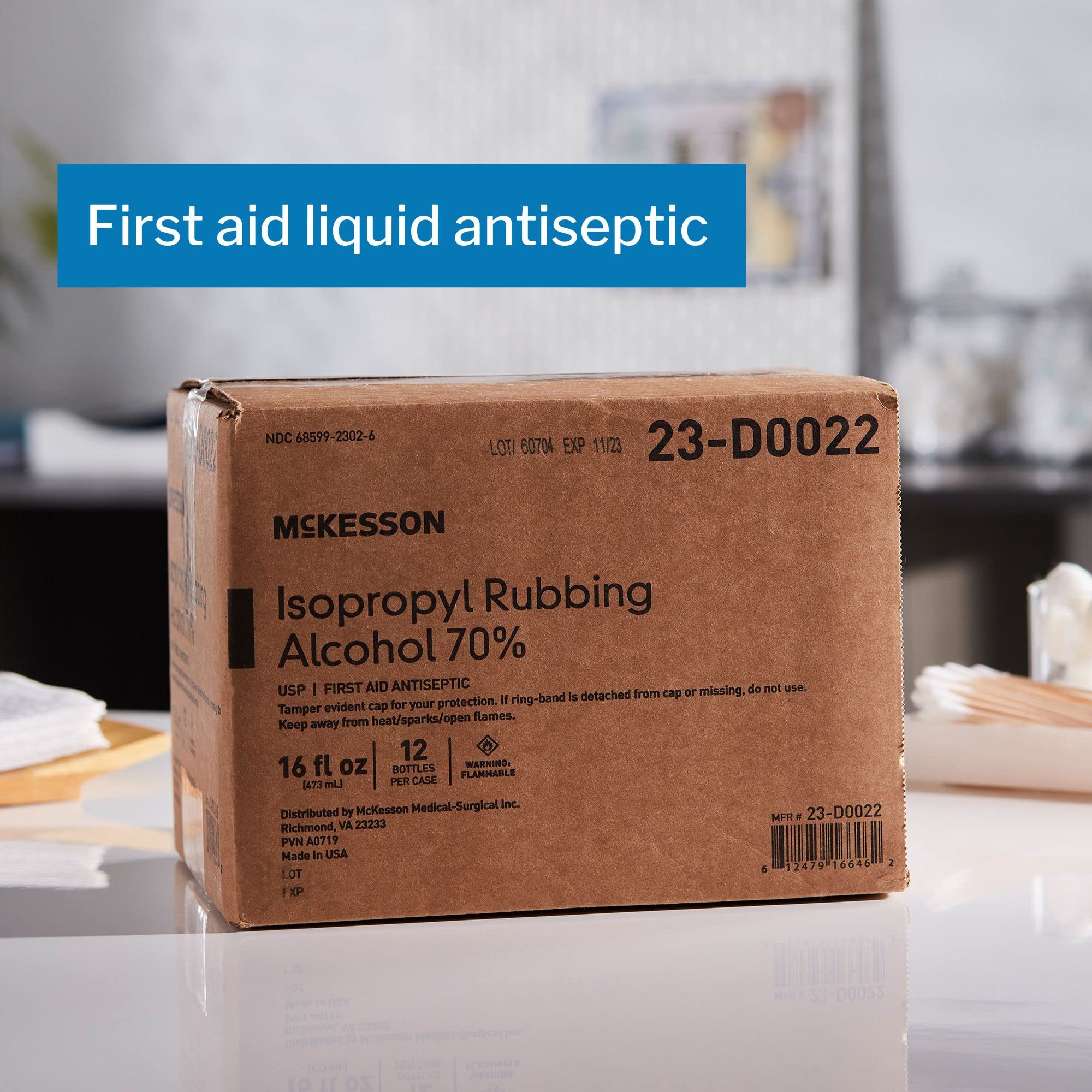 McKesson Isopropyl Rubbing Alcohol 70% [12 Count] USP First Aid Antiseptic, 16 oz