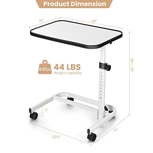 Tangkula Overbed Table with Wheels, Rolling Bedside Table with 9-Level Adjustable Height 29β-37β, Multi-Angle Tilt Tabletop, C Shaped Hospital Bed Table Laptop Desk, Sofa Bed Wheelchair Side Table