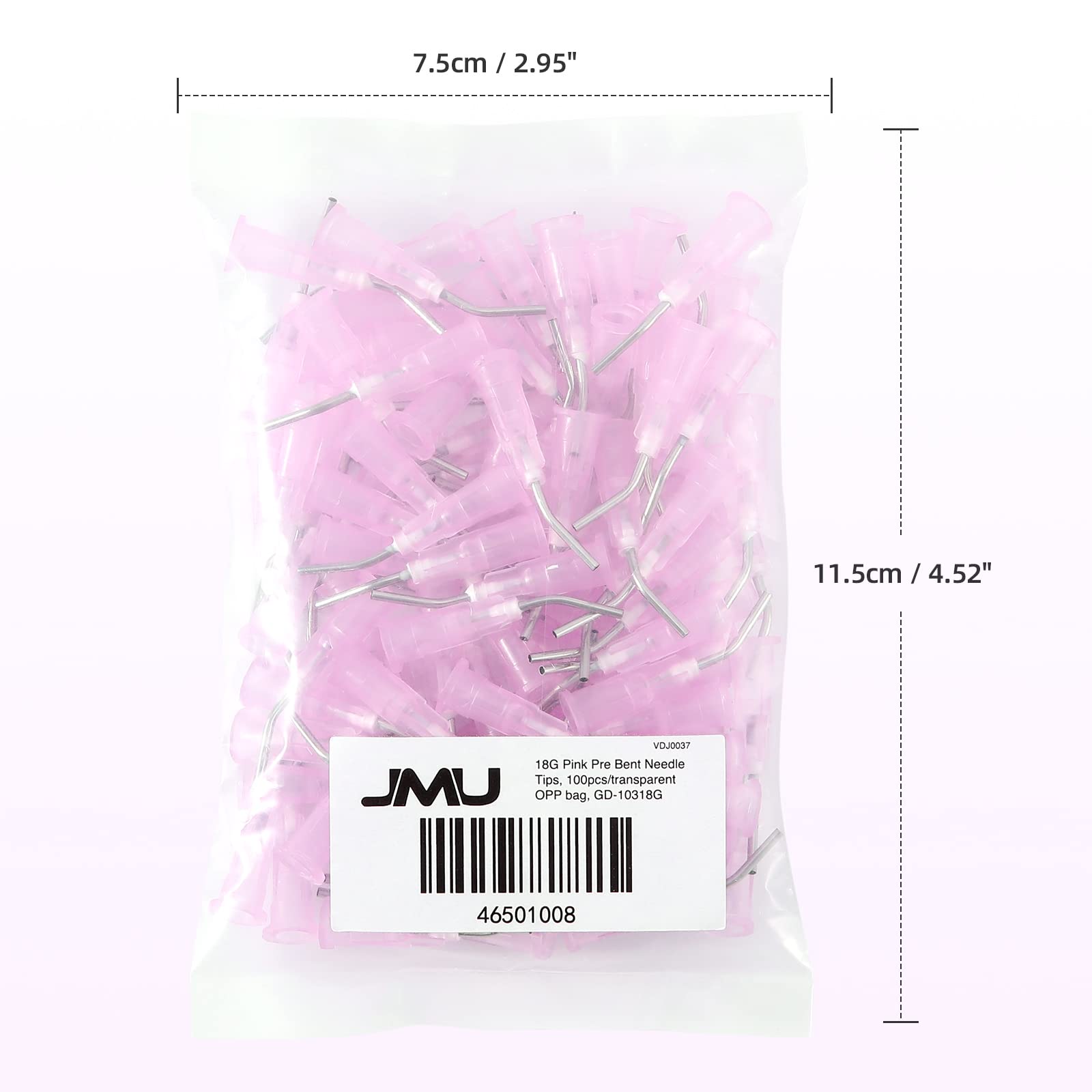 JMU 100Pcs Bent Dispensing Tips 18g, Blunt Tip Dispensing Needle, Dental Pre Bent Flow Dispensing Etch Tips, Disposable Oral Irrigation Needle Tips, Pink