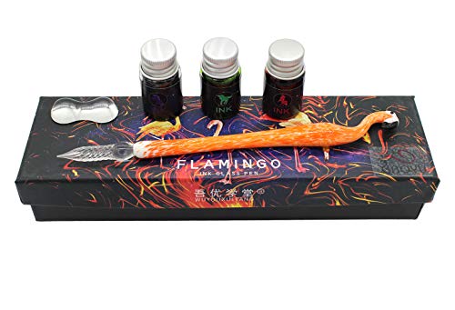 XIAOYU 5 Pcs Handmade Glass Dip Pen Calligraphy Pens Set High Borosilicate Glass Signature Pen with Ink(7ML) - Orange