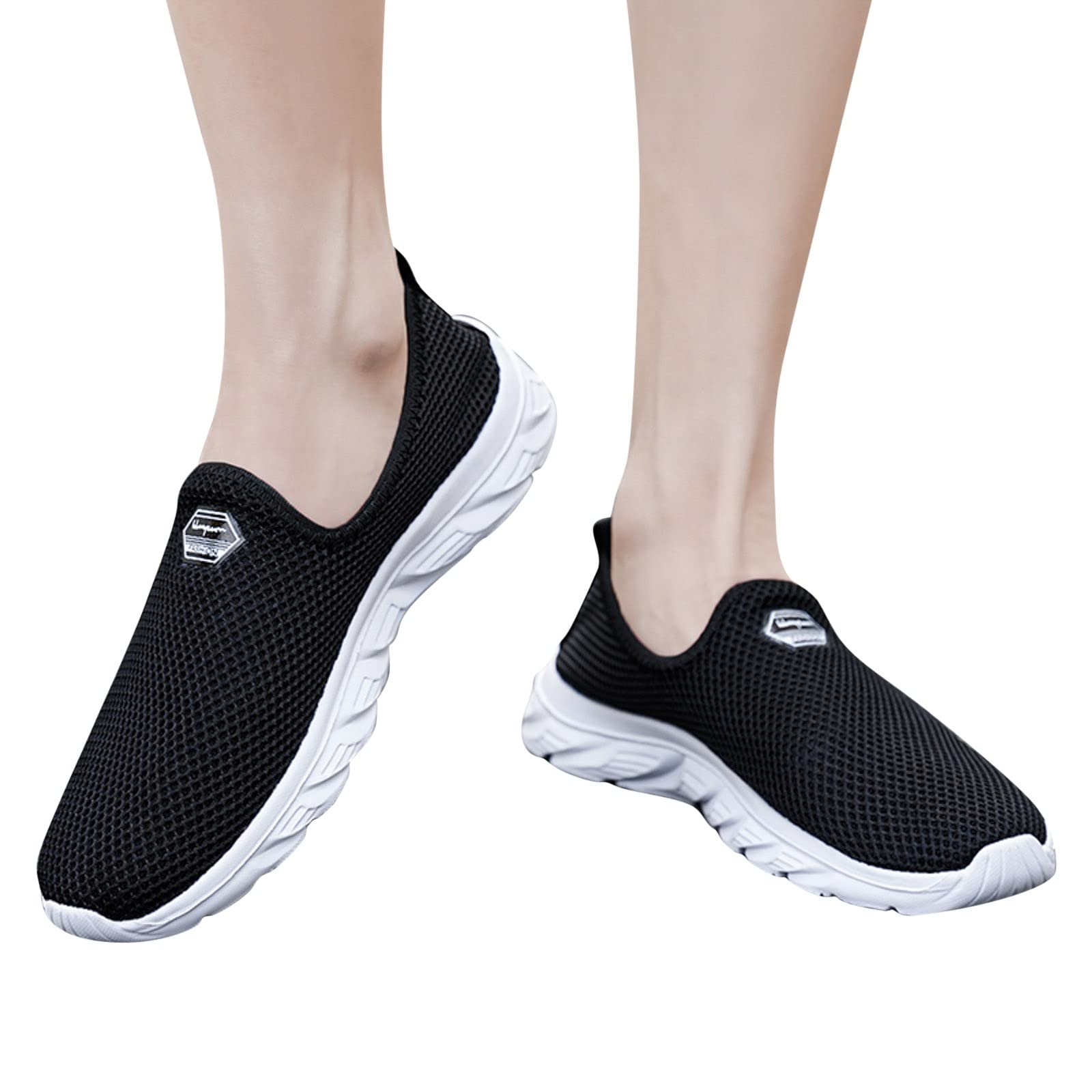 FASDNENDYS Fashion Men Mesh Casual Hollow Out Sport Shoes Slip On Solid Color Running Breathable Soft Sneaker Ornament for Men White