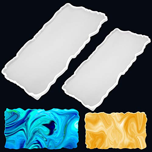 Rainmae Silicone Resin Tray Molds, Premium Geode Agate Platter Molds with 2pcs Geode Agate Tray Molds(8.3x13.9in & 6.9x12.4in), Epoxy Resin Casting Molds for Making Faux Agate Tray, Serving Board