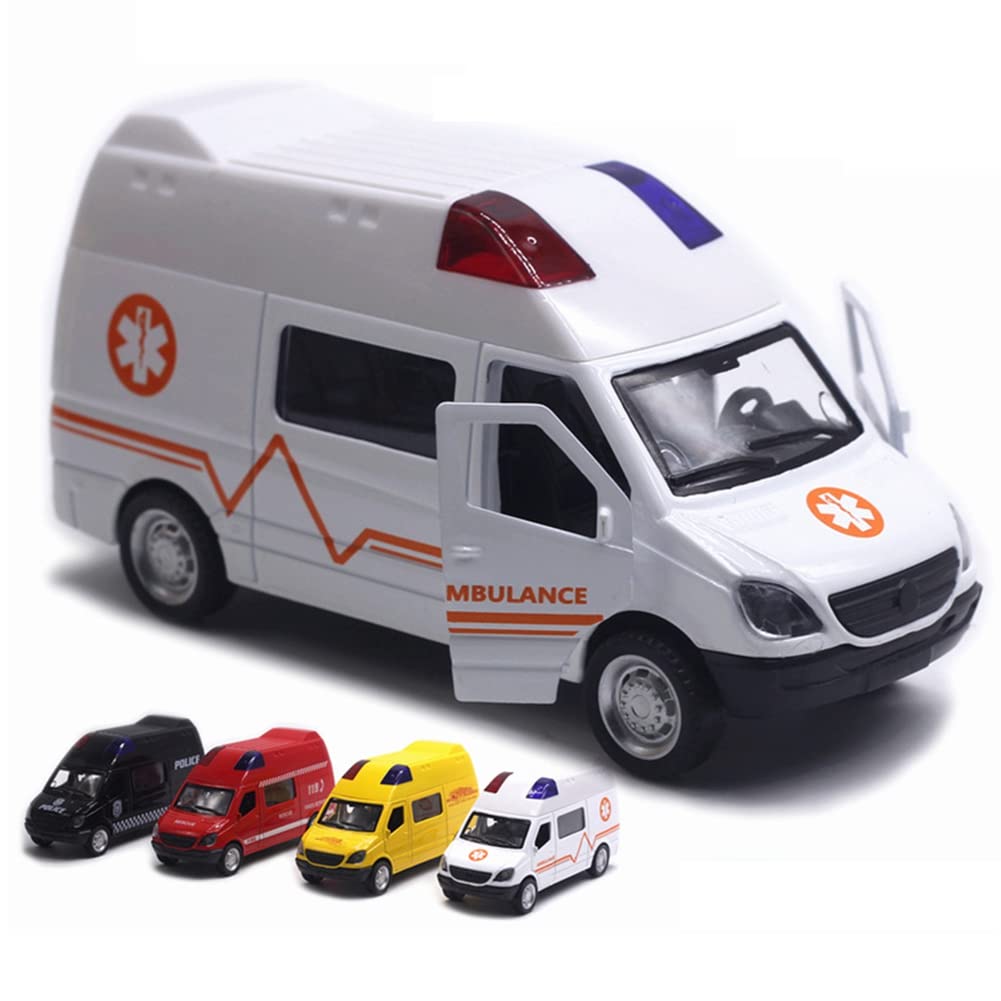 GIFZES Pull Back Car Toy,Simulated Pull Back Sound Light Ambulance Polices Car Fire Truck Kids Toy Gift Orange Ambulance