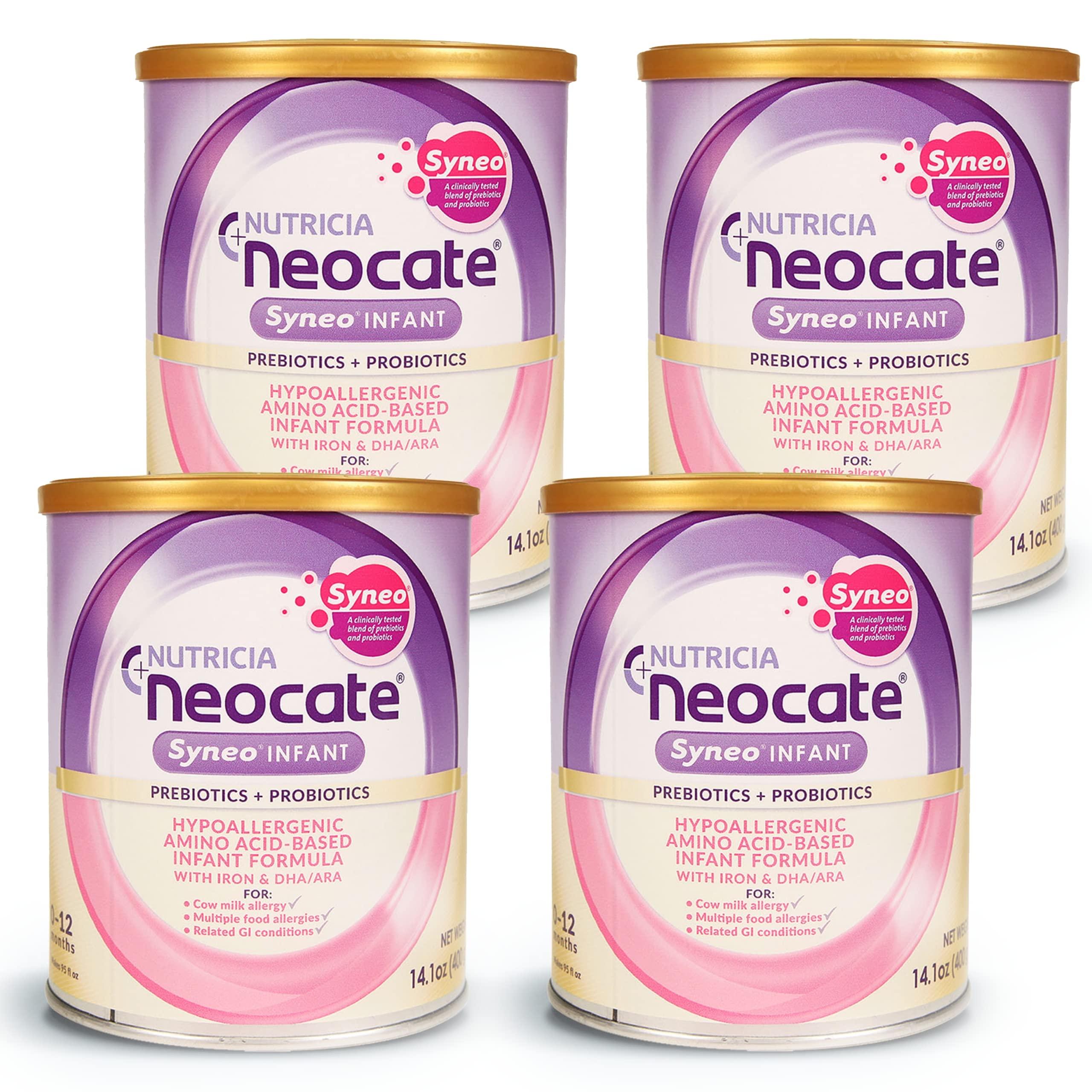 Neocate Syneo Infant - Hypoallergenic, Amino Acid-Based Baby Formula with Prebiotics, Probiotics and DHA/ARA - 14.1 Oz Can (Case of 4)