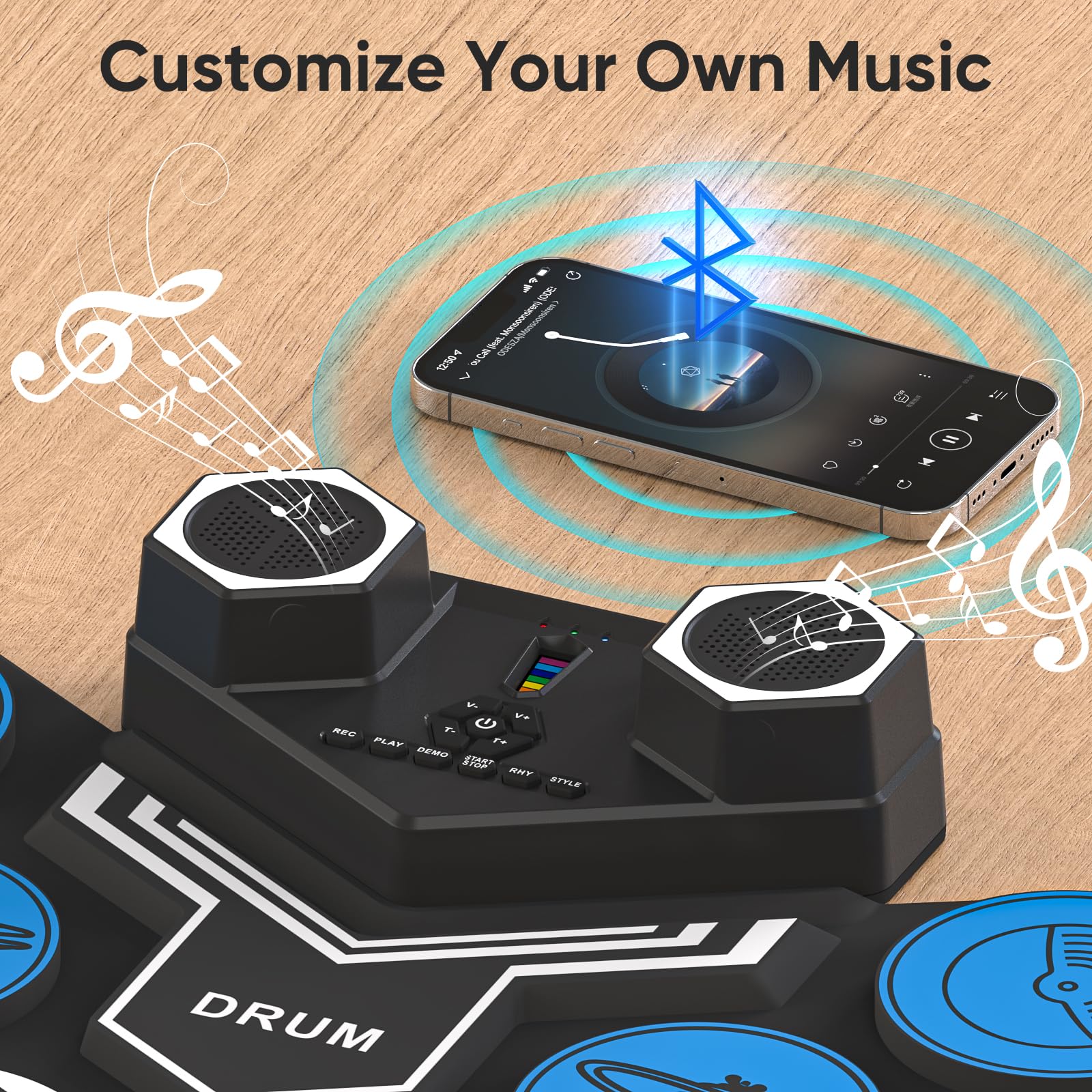 Electric Drum Set, 9 Drums Portable Practice Pad, Electronic Drum Kit with Built in Speakers, Drum Sticks, Headphone Out Jack, Christmas Birthday Gifts for Kids/Adults