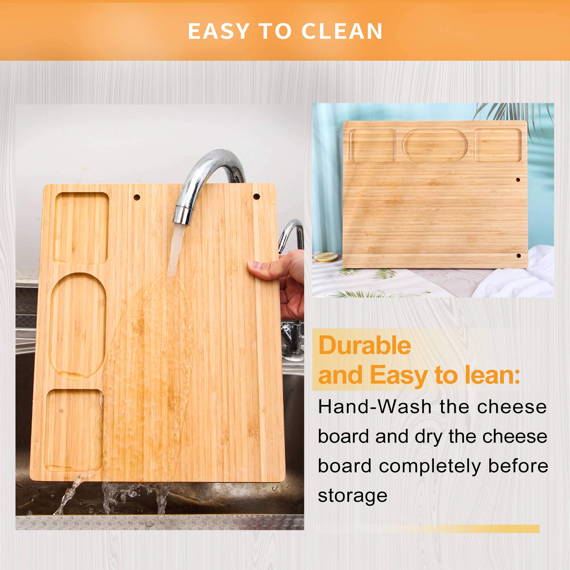 FunLect Bamboo Cheese Board Set β Serving Tray and Cheese Serving Platter. Rectangular Cheese Board and Knife Set for Cracker and Brie. Large Charcuterie Board and Cheese Tray for Housewarming Gift