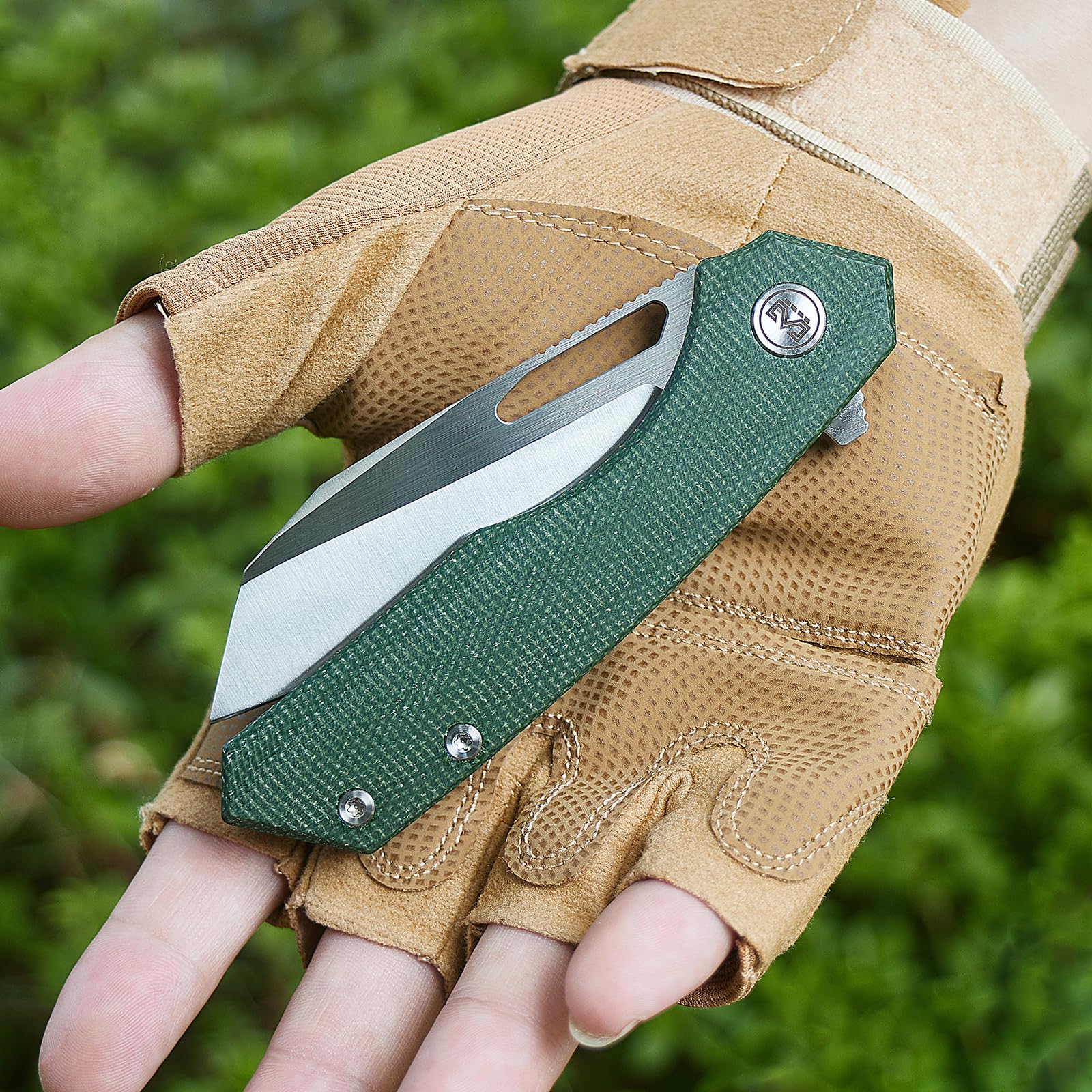 Miguron Knives M Keryx Flipper Folding Knife 3.17" Satin 14C28N Blade Green Micarta Handle With Titanium Pocket Clip Camping Hiking Pocket Knife MGR-813MGN