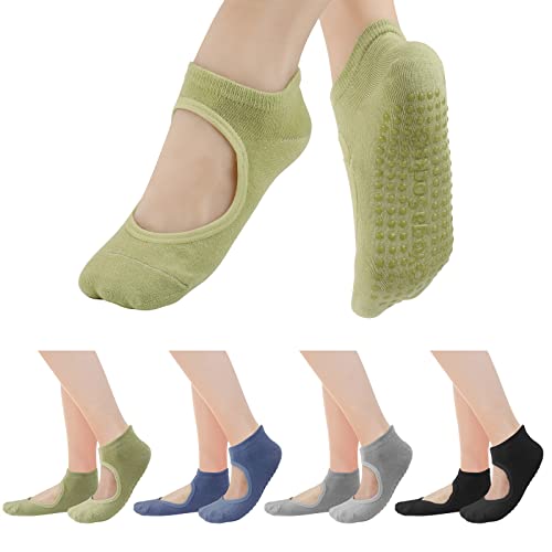 Hicdaw 4 Pairs Yoga Socks Pilates Socks Barre Ballet Socks Non-slip Grip Socks Elastic Workout Socks for Women
