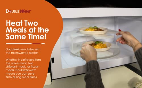 DoubleWave 2-in-1, 2-Tiered Sturdy Microwave Plate Stacker and Food Display Heats Two Dinner Plates at Once. No Wilting, BPA and Melamine Free is Like Adding an Extra Shelf to Your Microwave (Neutral)