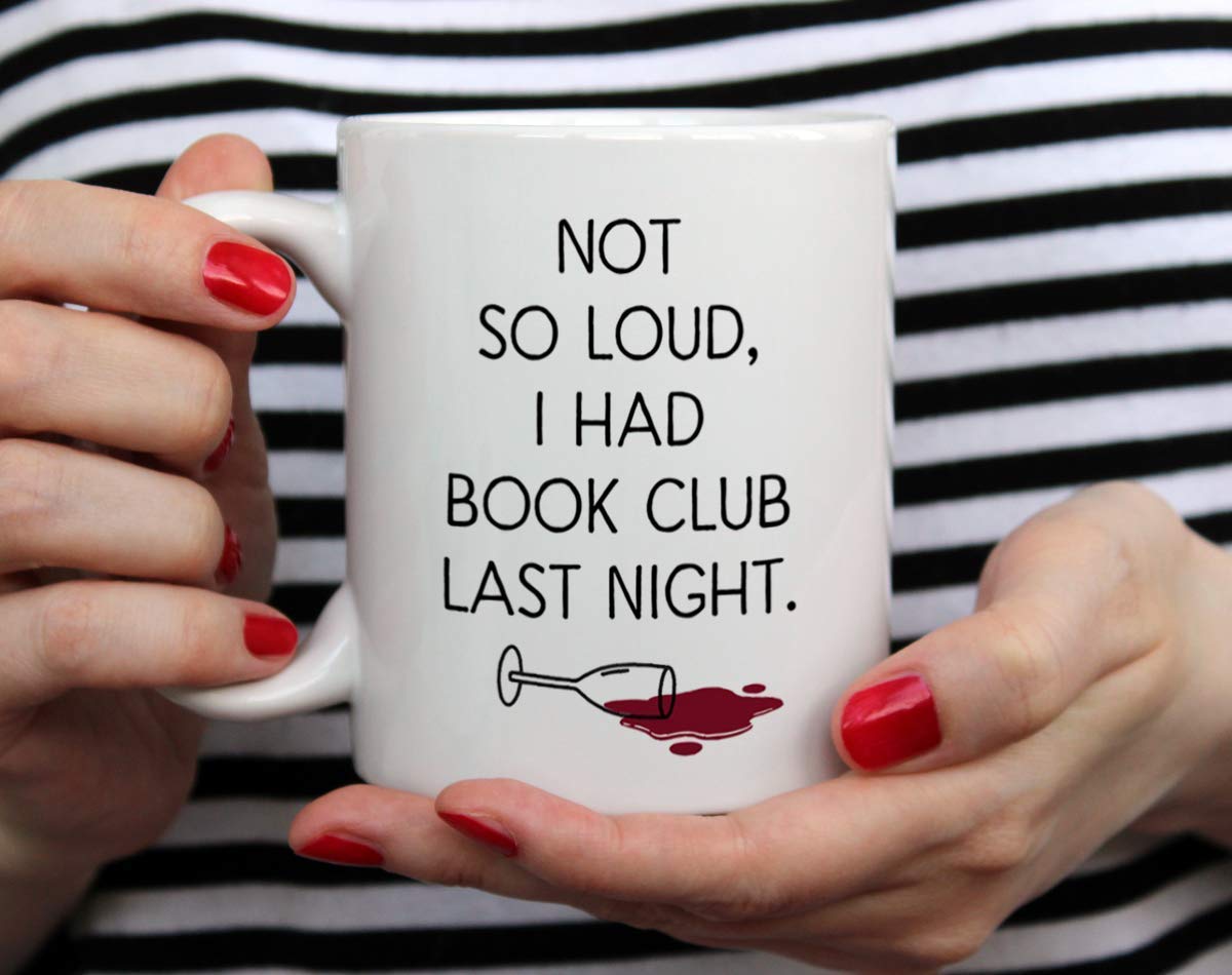 Funny Book Club Coffee Mug, Reading Wine Lover Cup, Bookish Bibliophile Librarian Bookworm Gifts (11oz)