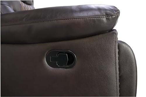 New Classic Furniture Nikko Faux Leather Manual Console Loveseat with Dual Recliners, Brown