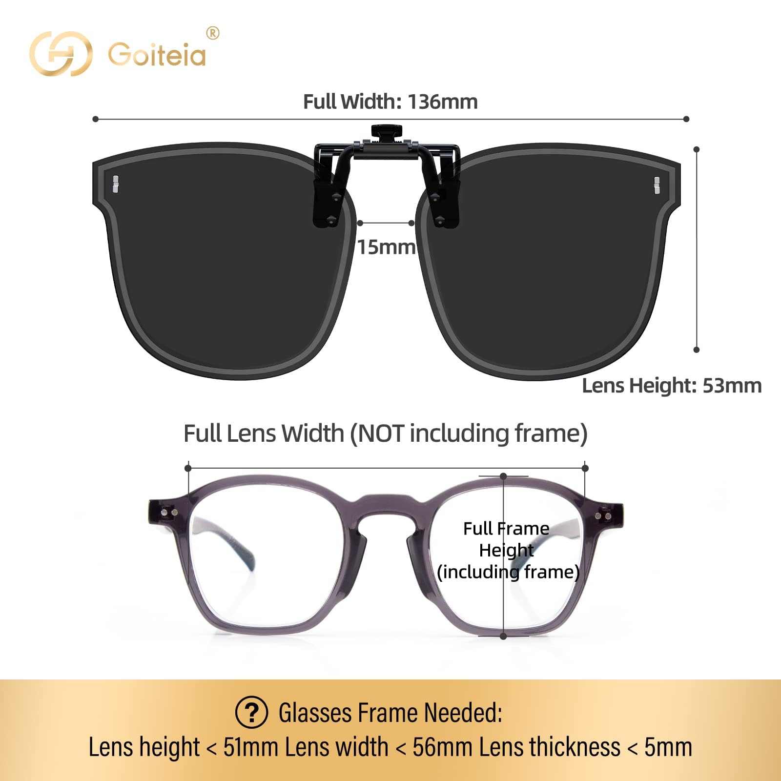 Goiteia Oversized Polarized Flip up Clip on Sunglasses over Prescription Glasses for Fashion Women|Easy to Put on and Take off One-handed(Grey lenses)