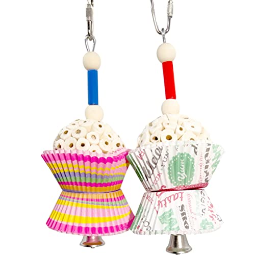 Mandarin Bird Toys by M&M 1562 Tutu Chew Two - Handcrafted Foraging Avairy Toy, All Natural Air Dried Sola Wood Ball, Bakery Grade Cup Cake Cups, Easy to Shred Great for Small Size Pet Birds