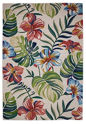 New Home Cyrus Hand-Made Indoor/Outdoor Tropical Floral Area Rug - Ivory 7'6" x 9'6"