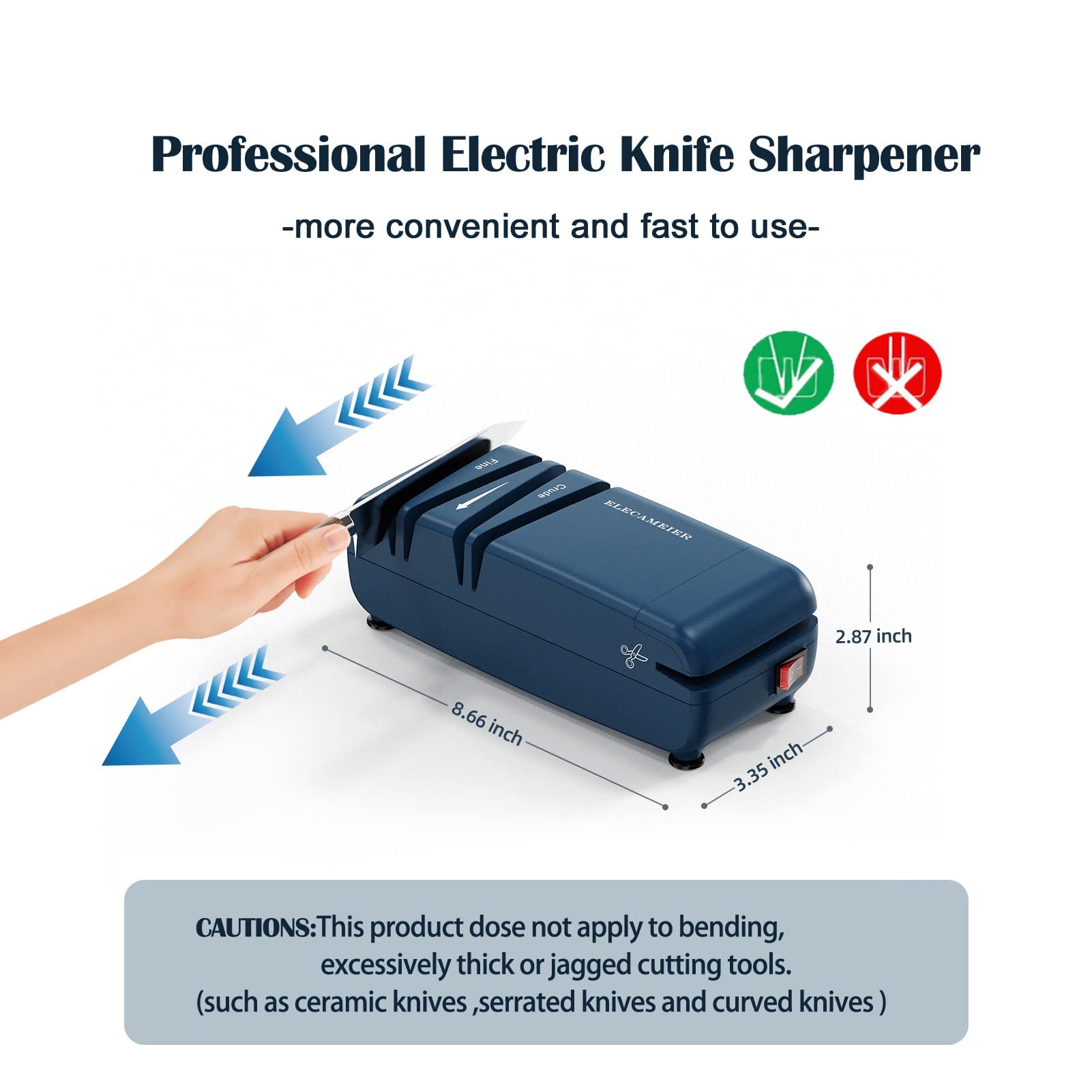 Electric Knife Sharpener New 2.0,Elecameier 15 Degree Professional Kitchen Knife Sharpeners Easy To Use And Quickly Sharpening Of Chef Knifes/Pocket Knife/Scissors Custom Prussian Blue