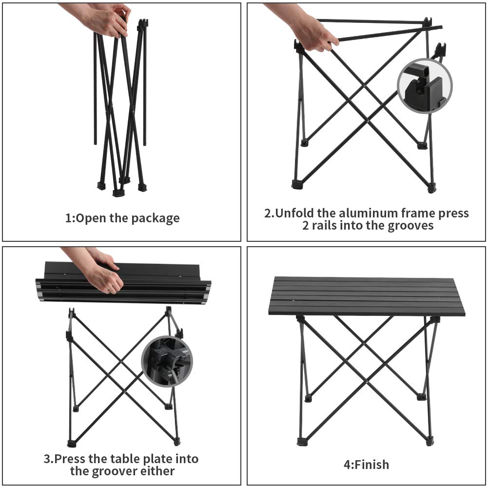 EchoSmile Medium Portable Camping Tables with Aluminum Table Top, Folding Table in a Bag for Picnic, Camp, Beach, Boat