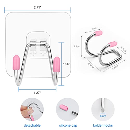 KAZOKU Adhesive Hooks 30lb(Max) for Hanging Heavy Duty Self Adhesive Hooks Transparent Waterproof and Oilproof Wall Hooks for Keys Bathroom Kitchen Office Outdoor Sticky Hook 12 Pack