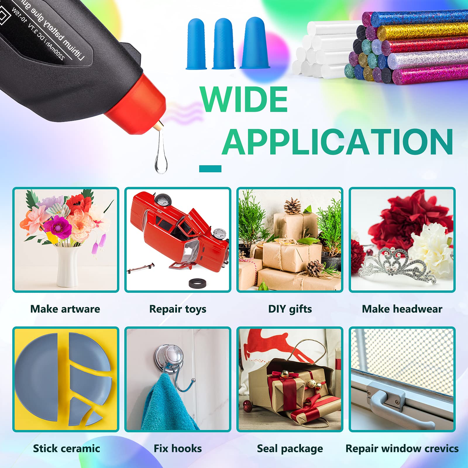 Cordless Hot Glue Gun, Calaytaly Rechargeable Fast Preheating Glue Gun Kit with 30PCS Glue Sticks (7mmx150mm), Automatic Power-Off System Hot Melt glue gun for Art, Crafts, Quick Repairs, DIY & Xmas