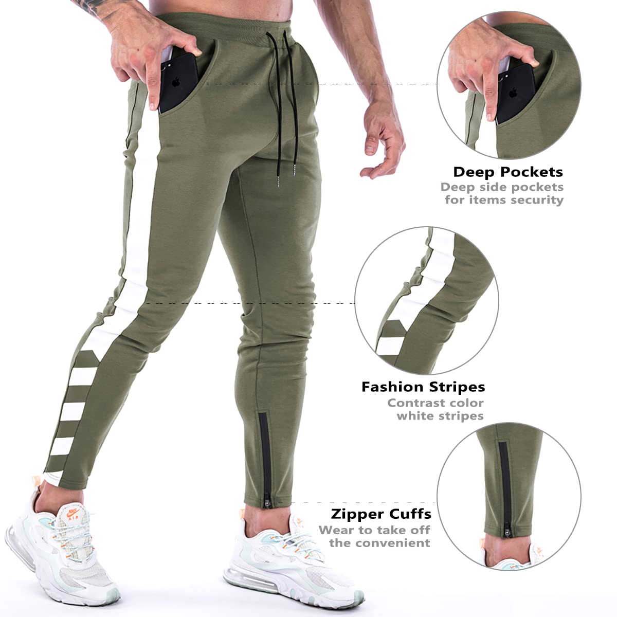 GINTPK Men's Track Pants,Slim Fit Athletic Sweatpants Joggers with Zipper Pockets Yoga Running Workout Pants Navy L