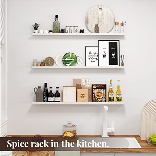 LAPTAIN 36 Inch Floating Shelves Wall Mounted Wall Shelves Set of 3,White Large Picture Ledge Shelf for Bedroom Living Room Bathroom Kitchen Nursery