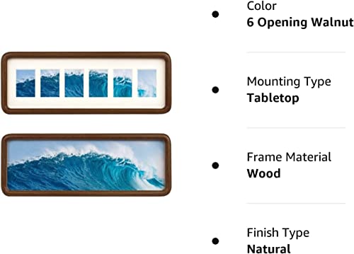 Solid Wood Collage Picture Frame Multi Openings Photo Frame 4x12 / 4x16 Matted to 1.5x2.5 for Wall and Tabletop Display (6 Opening Walnut)