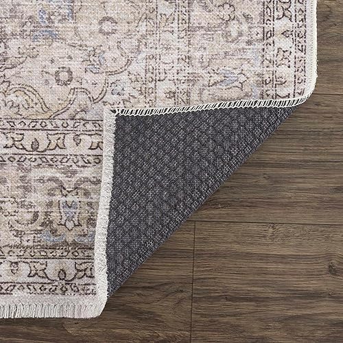 Hauteloom Holi Collection Antebi - Machine Washable Oriental Persian Living Room Kitchen Bedroom Dining Room Area Rug - Neutral Vintage Distressed Boho Style - Beige, Brown, Cream - 7'10"x10'3"