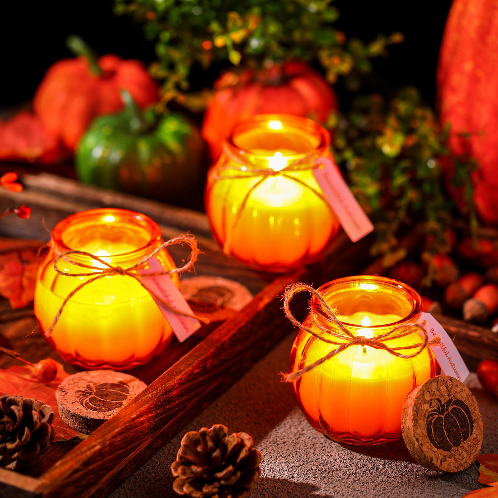 Lounsweer Set 12 Pumpkin Shaped Candles Halloween Thanksgiving 5 oz Cute Scented Pumpkin Fall Candles Pumpkin Gift Farmhouse Home Table Decoration(Orange)