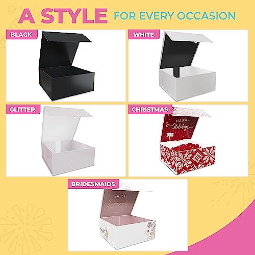 Kiniu 1 Pack White Gift Boxes with Lids for Presents - Collapsible Magnetic Closure Box for Bridesmaid Proposal, Groomsman, Wedding, Birthday, Shirt Gift Box - 9.25x9.25x3.75 Inches