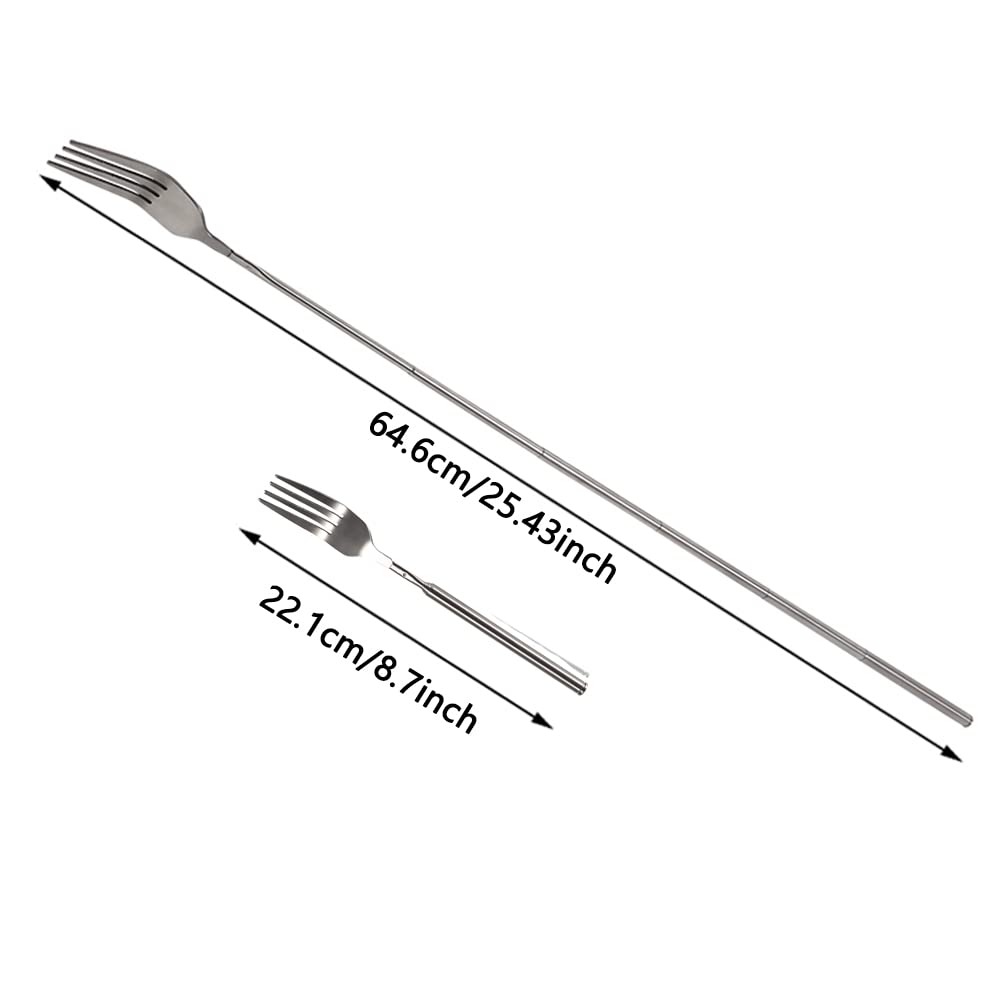 ORULA Telescopic Fork,Extendable Fork,Extending Fork,64cm Long Stainless Steel Retractable Fork Extendable Dinner Fruit Dessert Fork 8.7~25.4in