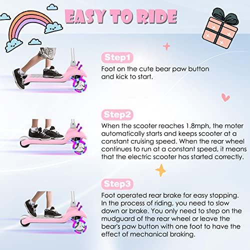 Electric Scooter for Kids Gobazaar, LED Light-up Wheels, 3 Height Adjustable, C-Shaped Handle, Lean-to Steer Design, 3 Wheel Scooter for Kids 2-10Y, Best Children's Gifts