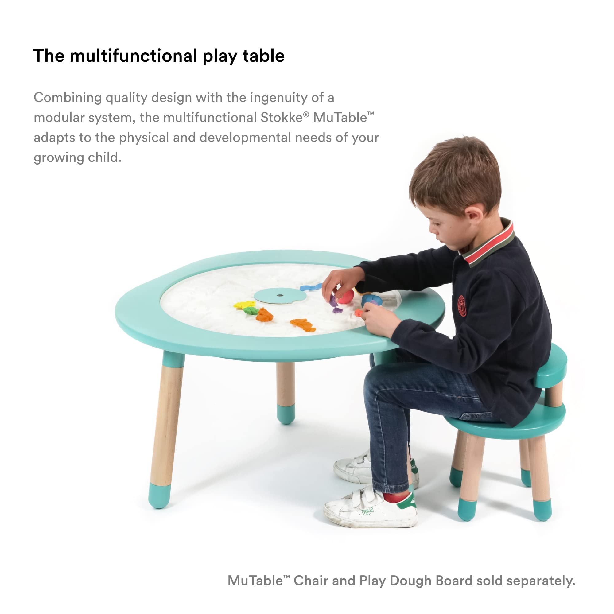 Stokke Mutable, Mauve - Multifunctional Children’s Play Table - Height-Adjustable Legs - Includes Four Double-Sided Activity Boards, One Puzzle & Natural Wood Cover