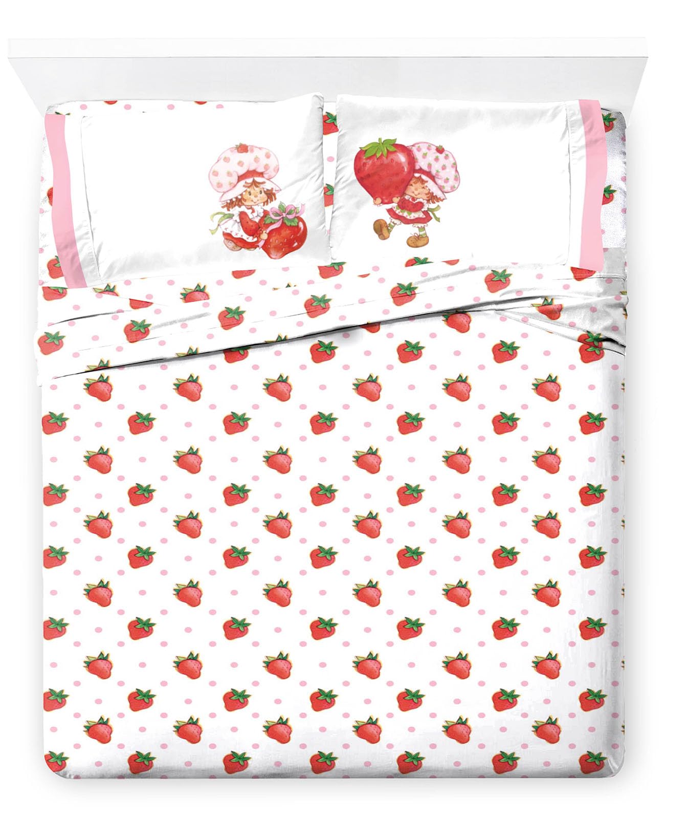 Jay Franco Strawberry Shortcake Full Size Sheet Set - Super Soft Kids 4 Piece Bedding Set - Microfiber Sheets Includes Reversible Pillow Covers