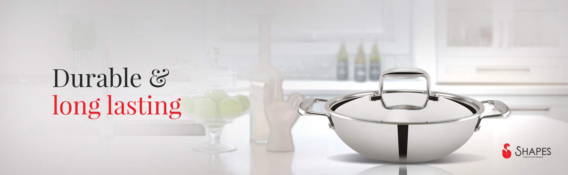 Shapes Stainless Steel Cookware Tri-Ply Wok with Lid, Multipurpose Pan, Capacity - 4 Quart, Silver - Use for Home, Kitchen and Restaurant - Easy to Clean and Dishwasher Safe