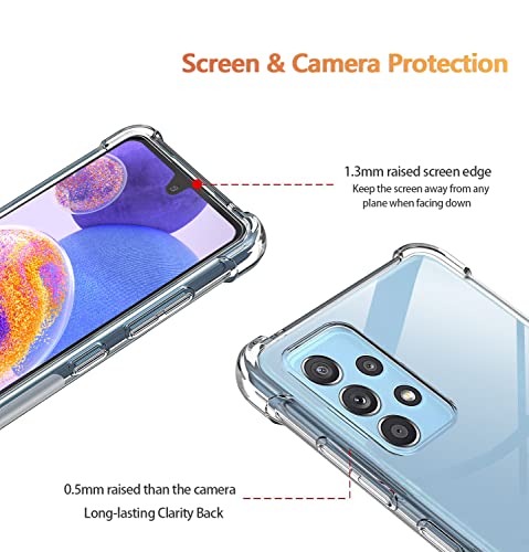KIOMY πππ πππ Clear Case for Samsung Galaxy A23 4G 5G with 2pcs HD Tempered Glass Screen Protectors Transparent Cover for A23 4G LTE Hybrid Hard PC Back and Flexible TPU Frame Shockproof Bumper