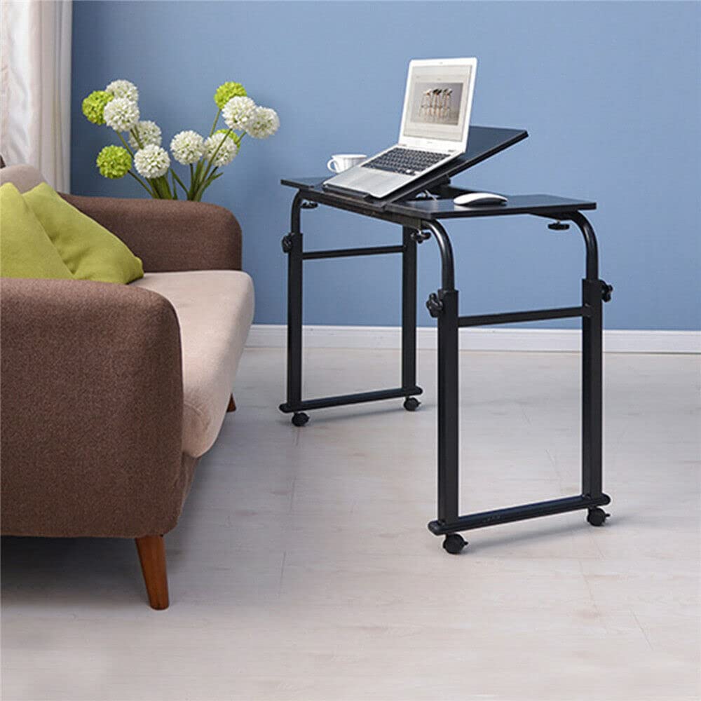JAYEUW Multifunctional Computer Desk, Overbed Table Laptop Desk, Height+Length Adjustable Standing Desk, Movable Study Writing Desk w/Wheels, Adjustable Table Top+Storage Shelf (US Stock)