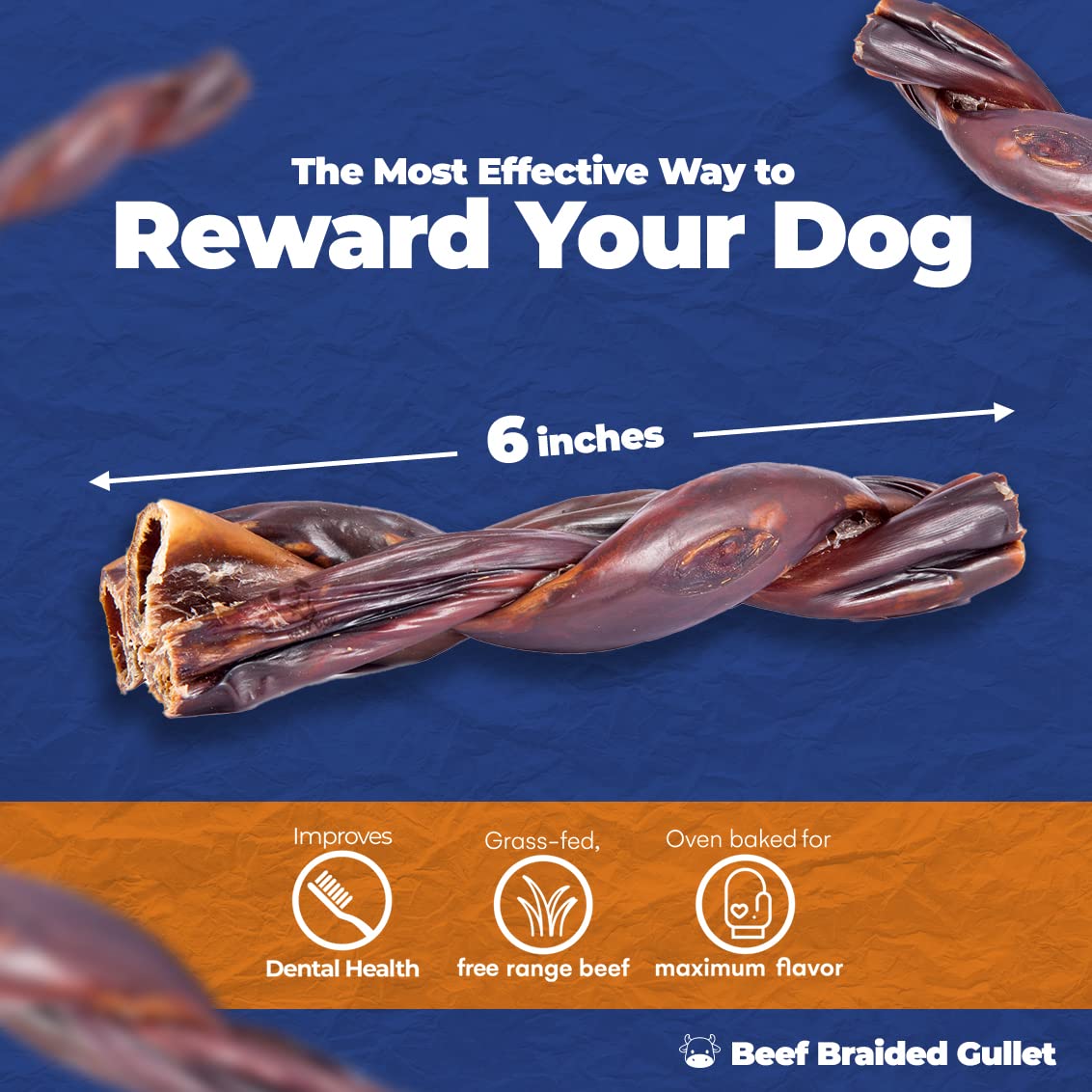 Raw Dog 6" Braided Beef Gullet Sticks (3 Pack) β 100% All Natural Dog Treats & Dental Chews, Non-GMO Grass Fed Beef, Chemical Free Low Odor