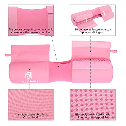 Plan4U Barbell Pad Set for Squat Hip Thrusts Upgraded Workout Foam Weight Lifting Bar Cushion Shoulder Neck Support with Anti-slip Grain, Fits Standard Olympic Bars and Smith Machine, 2 Gym Ankle Straps, Hip Resistance Band, Carry Bag, Pink