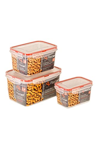 Plastart Food Storage Containers Set Airtight Plastic Container for Pantry&Kitchen Organization Refrigerator Fresh-Keeping Lunch Box Leak Proof Lids Made İn TURKEY, 3 PC (0,7-1,3-2,4LT) (LC-350)
