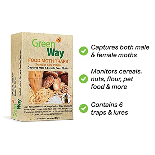 Greenway Food Moth Traps (6 Traps) - Pantry Moth Trap - Alternative to Naphthalene Balls and Moth Balls - Pheromone Attractant