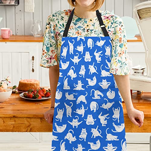 XMNYGJ Adjustable Bib Apron Unisex Yoga Cat Waterproof Chef Aprons with 2 Pockets Long Waist Tie for Kitchen Cooking Crafting BBQ Drawing Baking Gardening Salon