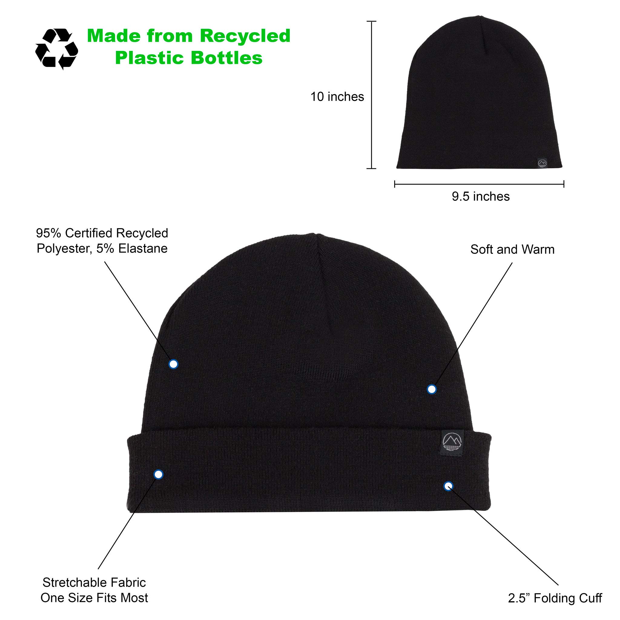 Ecofera Eco-Friendly Knit Beanie Toboggan Hat for Men & Women (Black)