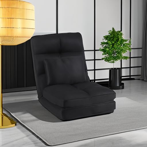 Urnodel Indoor Chaise Lounge Sofa, Floor Chair with Back Support for Adults, 14 Angle Adjustment Recliner Chair, Folding Floor Lounger with Pillow 8823(Grey)