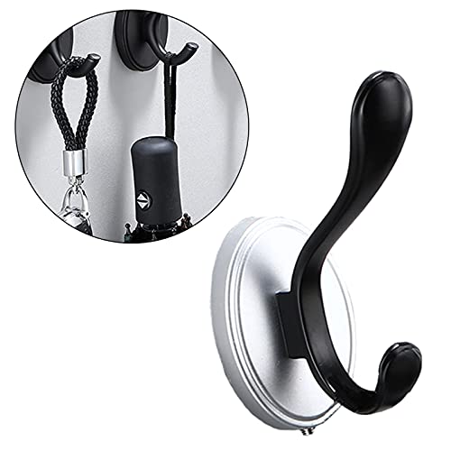 KLKCMS Small Coat Hook Wall-Mounted, Puncture- Coat-hat-Coat Hanger Heavy Duty Gadgets, Black Silver Oval, 66x68x100mm