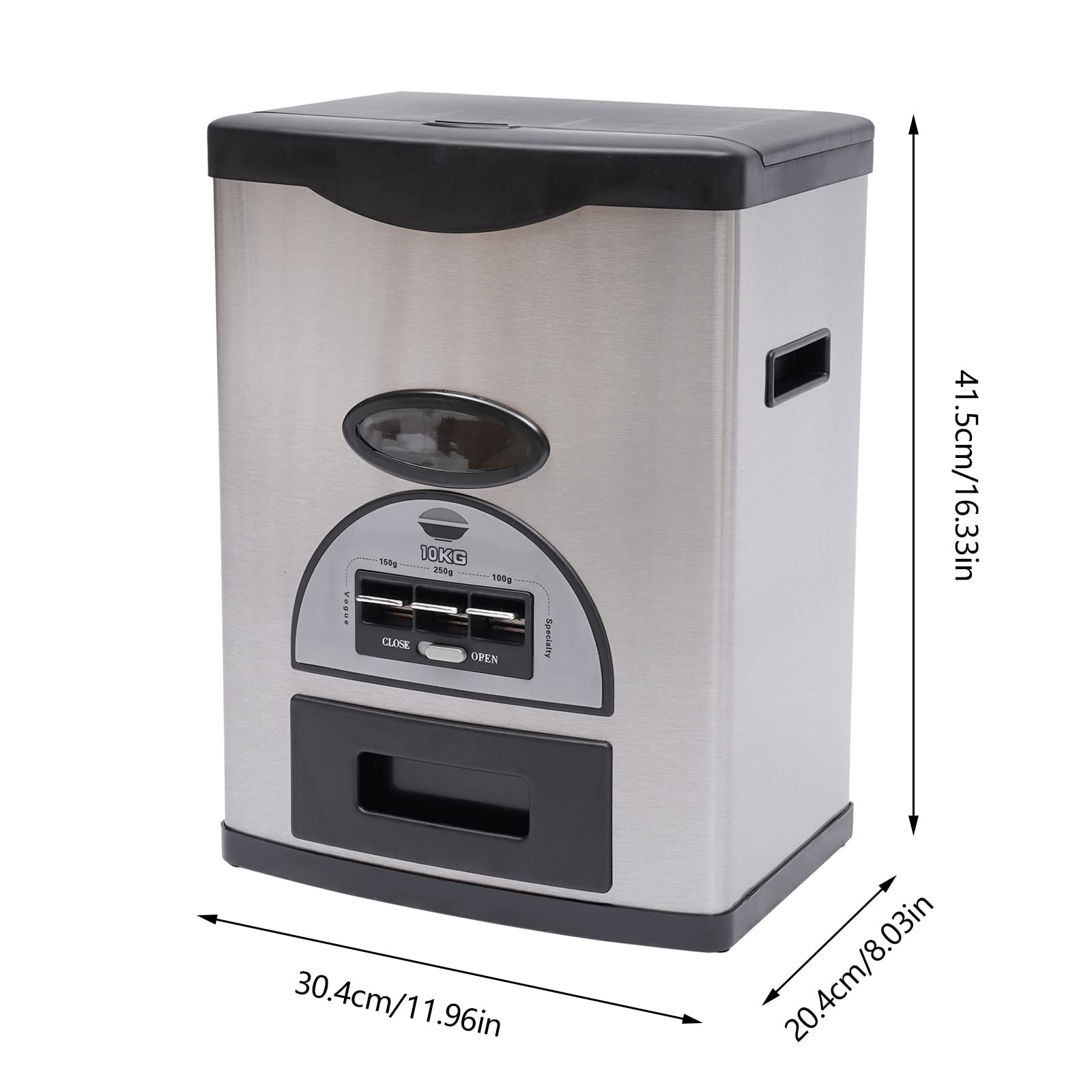Fetcoi Auto Rice Dispenser Container, Stainless Steel Rice Dispenser, 10kg/22lb Large Capacity Automatic Rice Storage Container Kitchen Rice Dispenser Countertop, Black