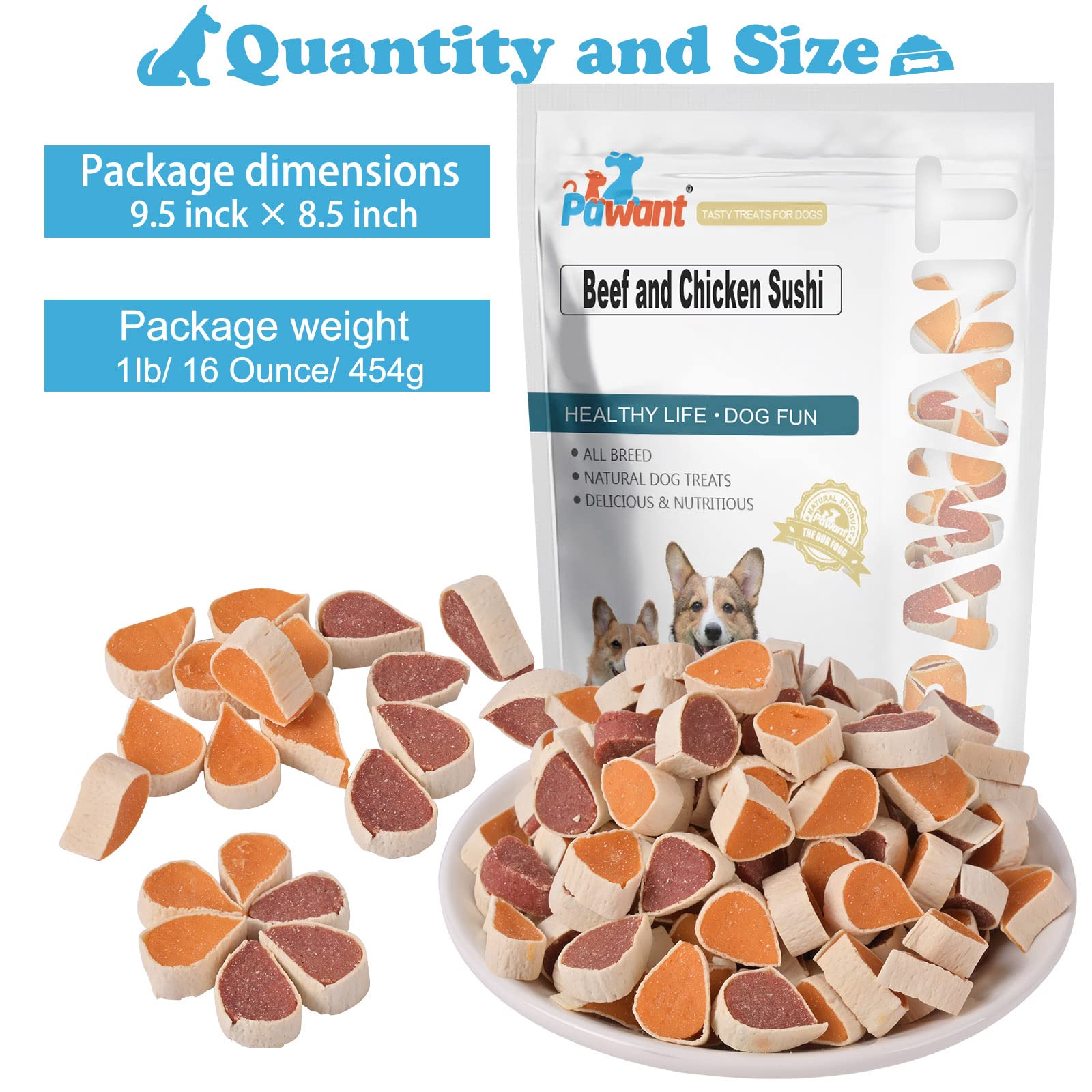 Pawant Soft Dog Training Treats for Small Dog, Puppy Snacks Beef and Chicken Sushi 1 lb/454g