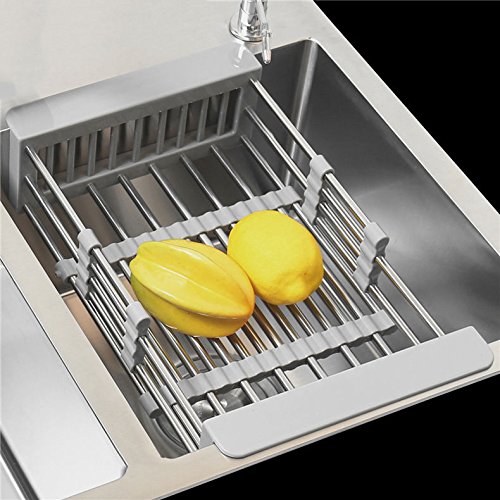 Dowell Kitchen Sink Dish Drying Racks Holders Drainer Basket - Stainless Steel Dish Drainer with Adjustable Arms Holder Functional Kitchen Sink - Organizer for Vegetable and Fruit