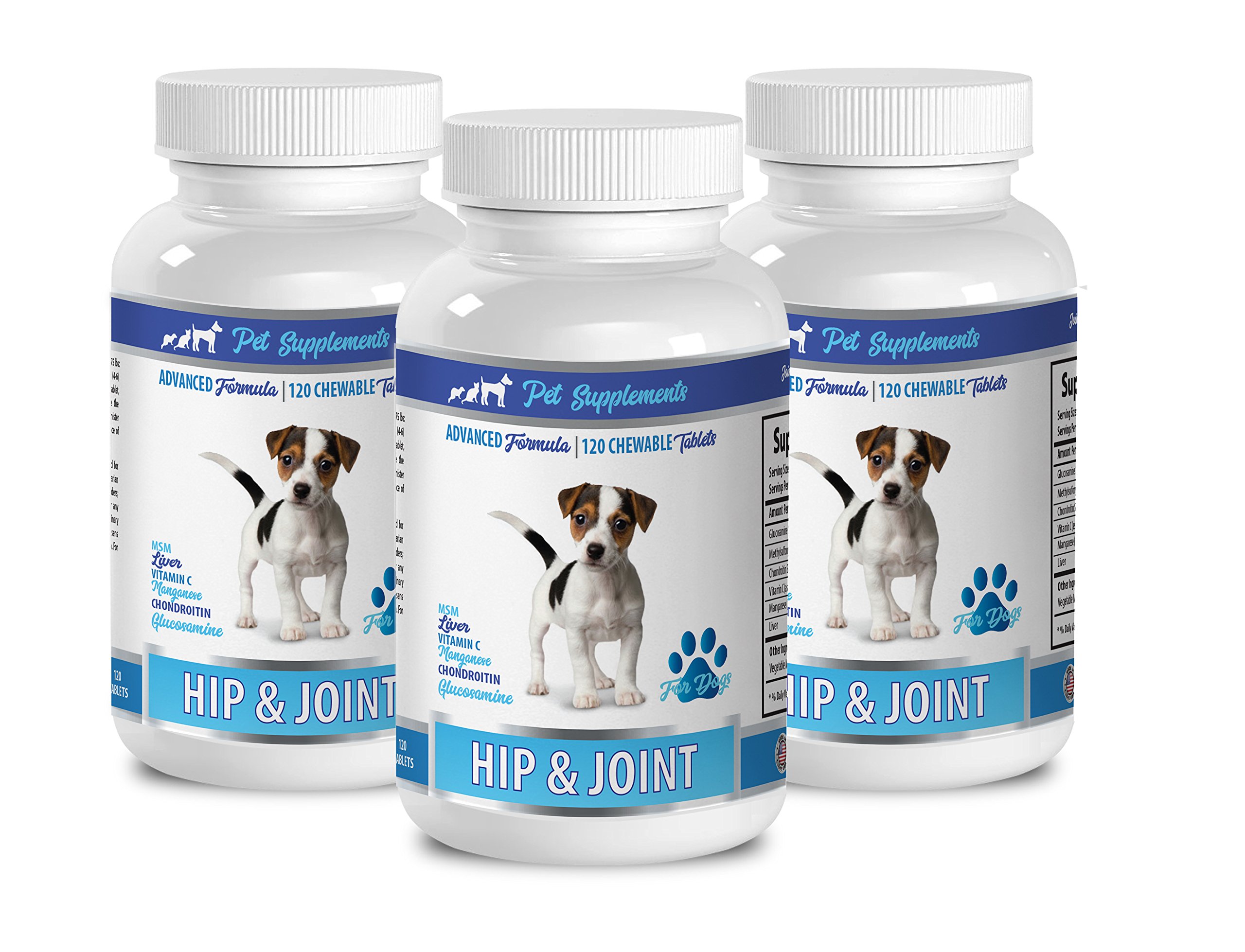 PET SUPPLEMENTS & NUTRITION LLC Dog Joint Powder - Dog Hip and Joint Health Formula - Stiff Joint Solution - Stronger Bones - Pain Relief - Vitamin c for Dogs chewable - 3 Bottles (360 Treats)
