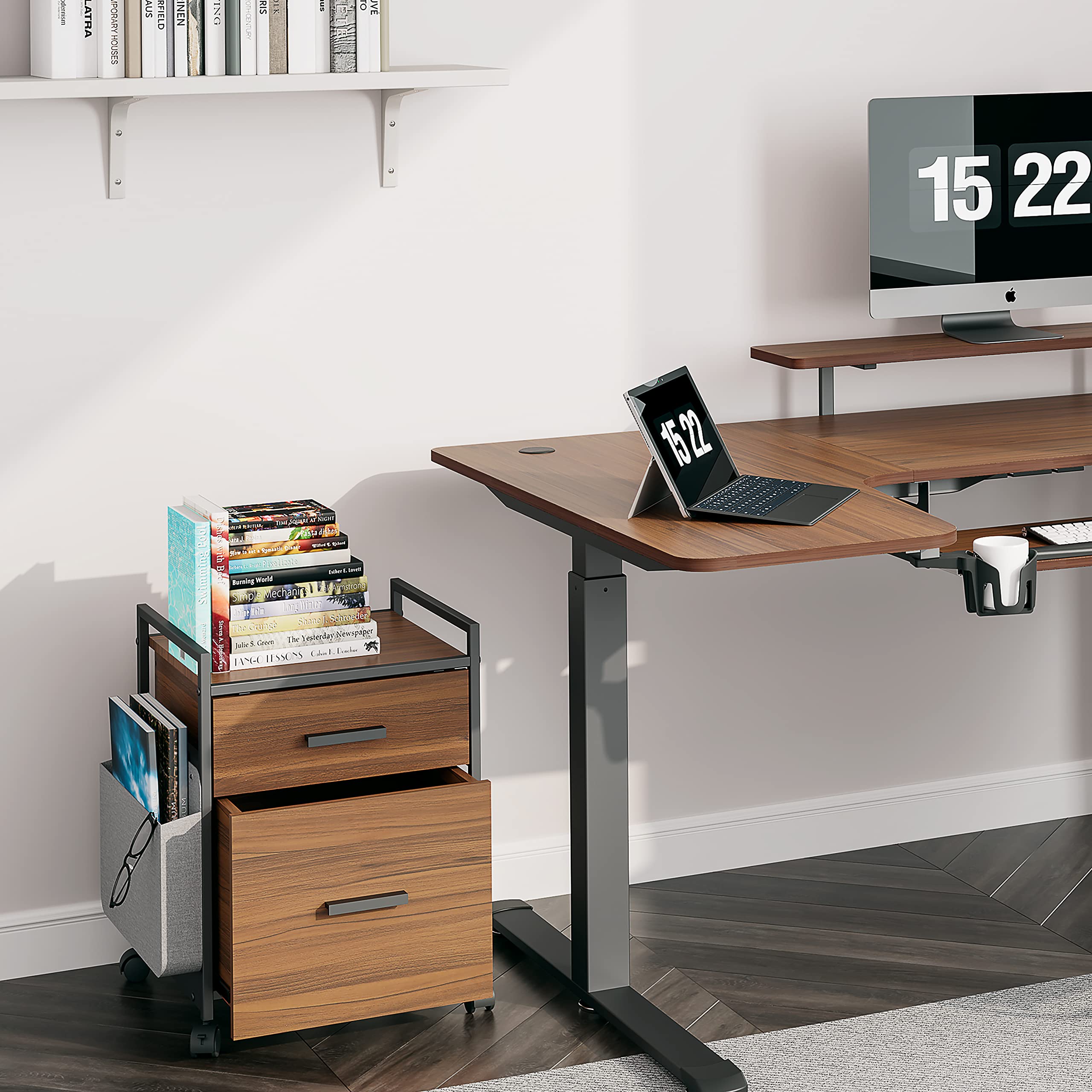 EUREKA ERGONOMIC Rolling File Cabinet with Bag for Home Office,File Cabinet 2 Drawers, Under Desk Rolling File Cabinet, Wood Filing Cabinet, Printer Stand with Storage,Walnut